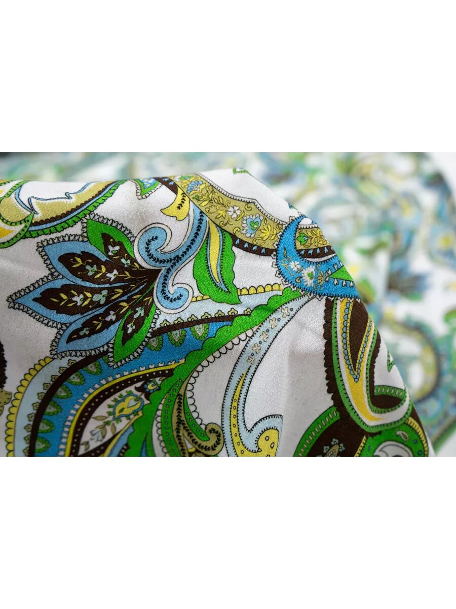 Ткань Вискоза креп Pucc сине-зеленый пейсли