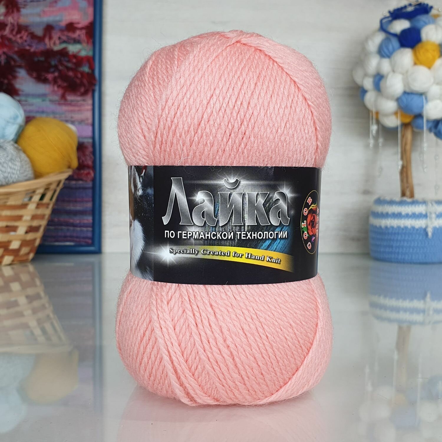 Пряжа COLOR-CITY Лайка 250 м Колор-сити, персиковый - 270, 75% меринос, 25% полугрубая шерсть собаки, 10 мотков, 100 г, 250 м.