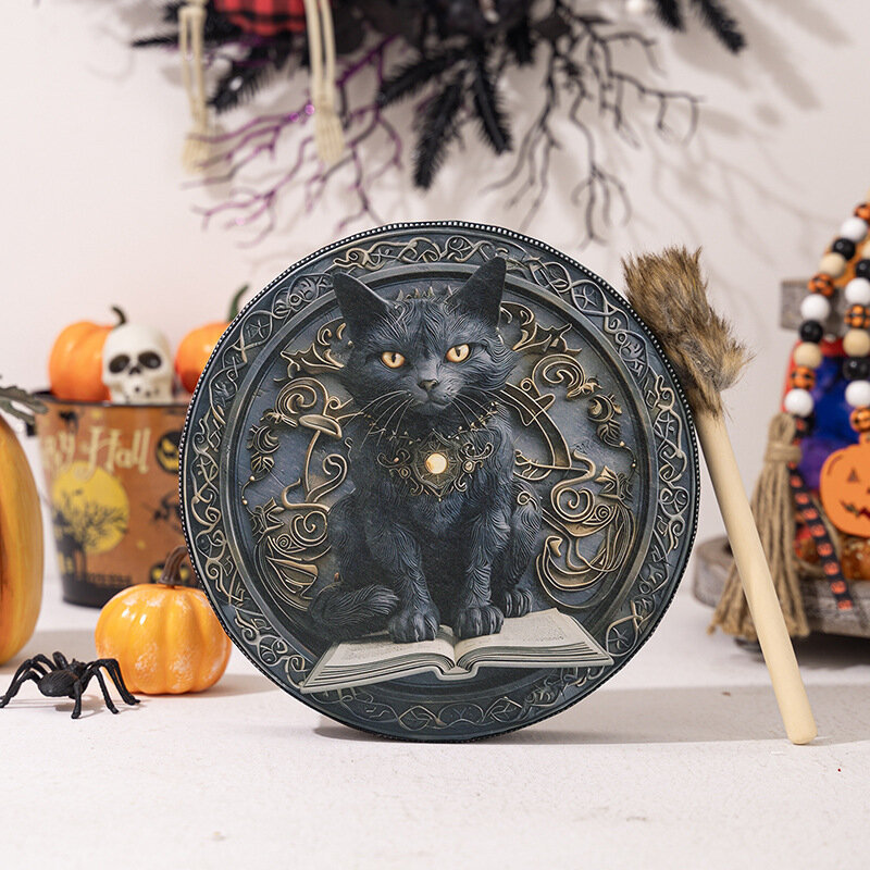 Барабан ручной, музыкальный и декоративный, Бубен шаманский, 25 см, Чёрная кошка