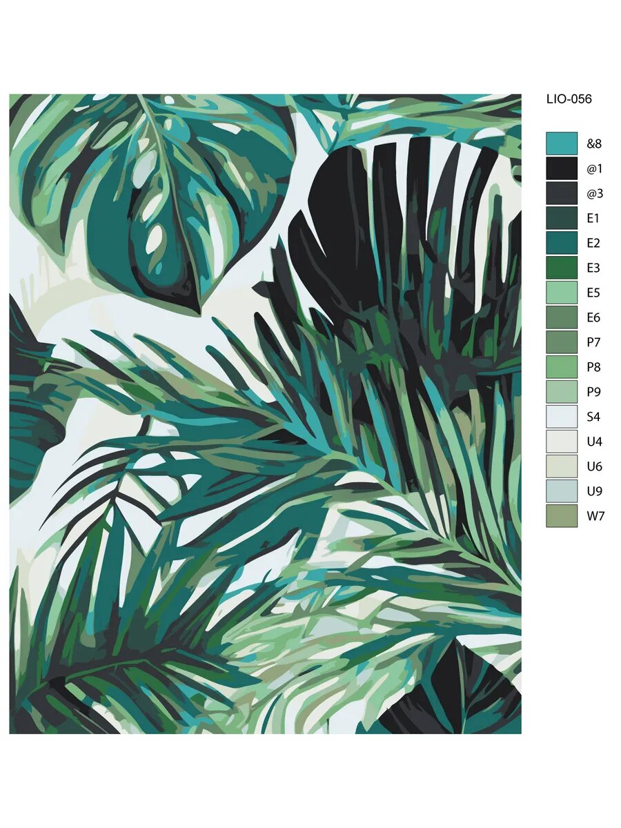 Картина по номерам,60 x 75, LIO-056, тропические листья,