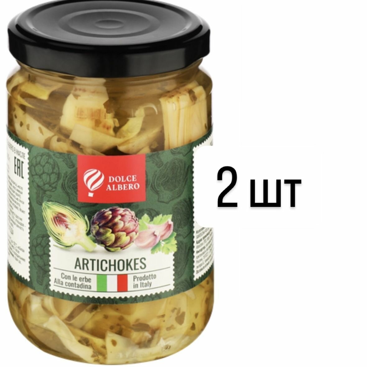 Артишоки по-деревенски DOLCE ALBERO, резаные, в масле, 2 шт. по 314мл