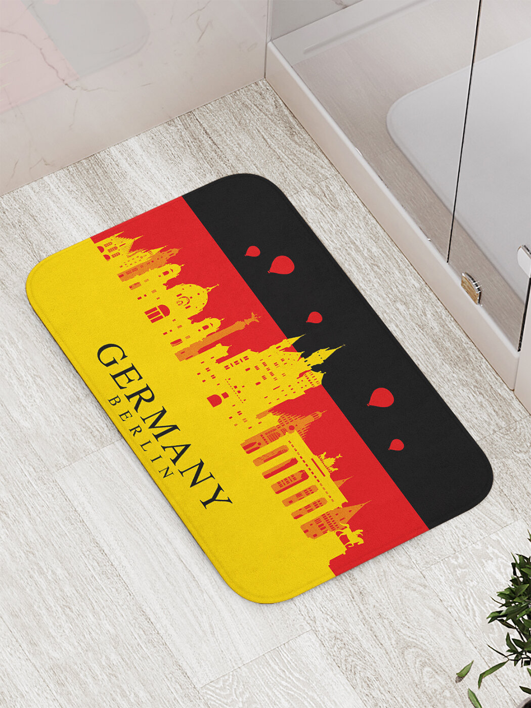 Коврик для ванной комнаты, туалета "Берлин на флаге Германии" противоскользящий, 52х77 см, JoyArty