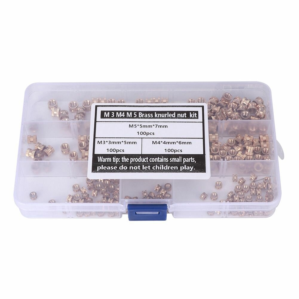 300 шт. латунные вставные гайки M3-M5 с накаткой, антикоррозийные