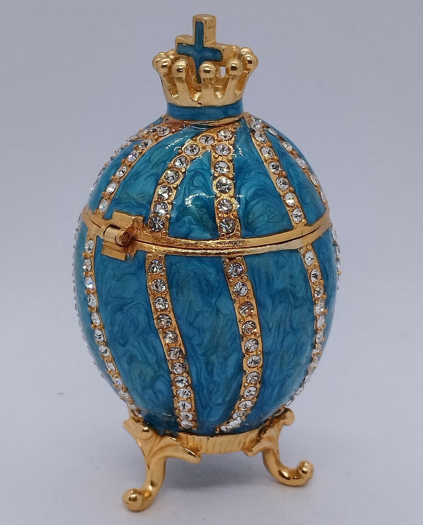 Яйцо Фаберже витое с короной, среднее, голубое, арт. 618-002