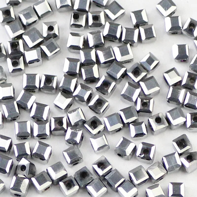 UPGFNK Квадратные хрустальные бусины 4 мм 100 шт Серебряный, Silver