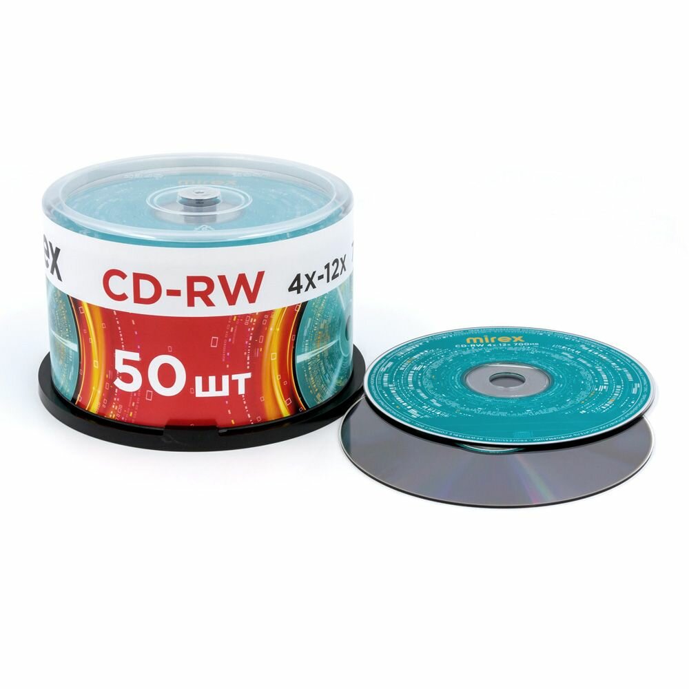 Диски Mirex CD-RW Cake Box (50 шт.) 700Мб 12x (UL121002A8B) пластиковая банка
