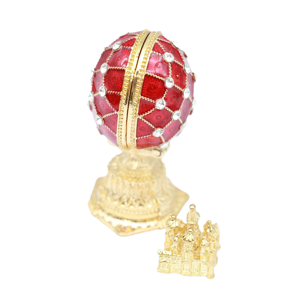 Яйцо Фаберже С храмом, стразы, красное, 4см