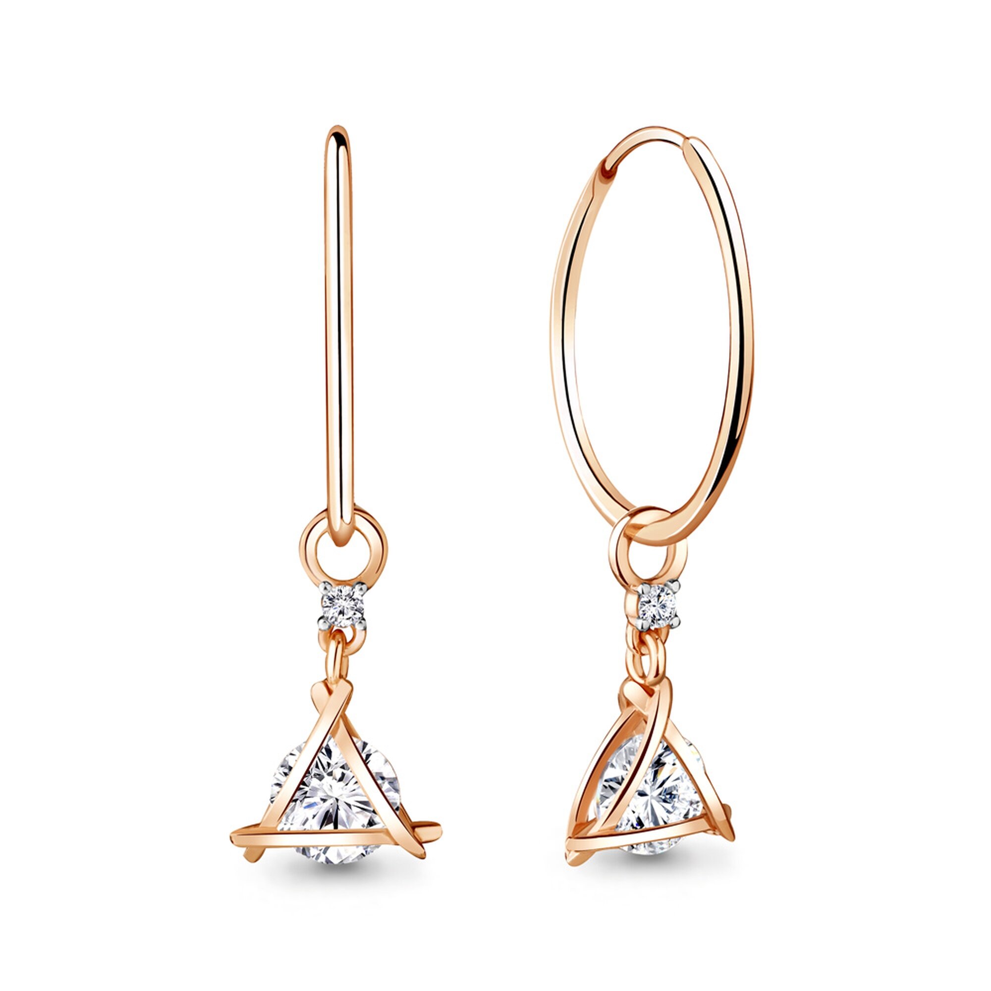 Серьги трансформеры Diamant online, серебро, 925 проба, золочение, фианит
