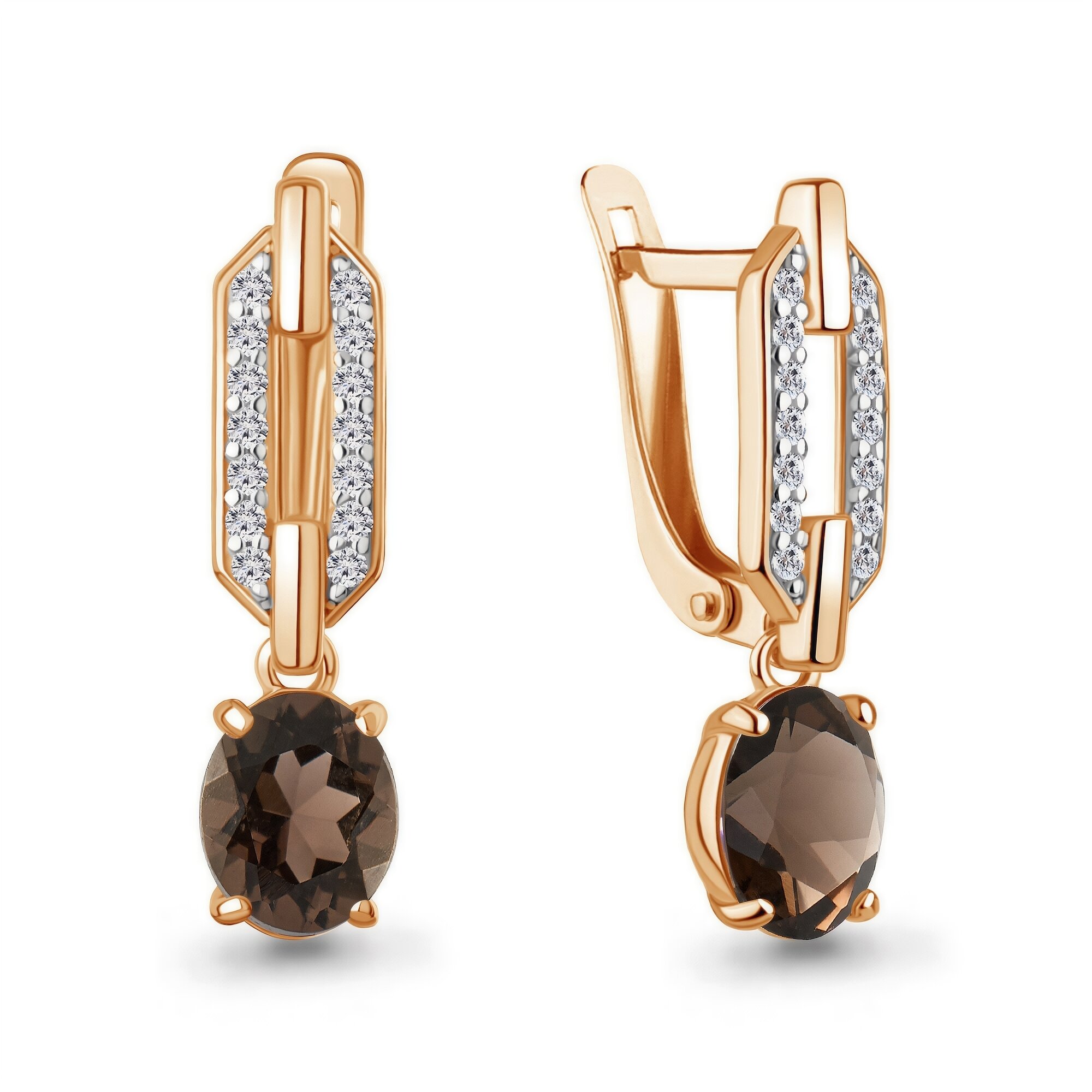 Серьги, серебро, 925 проба, золочение, фианит, кварц