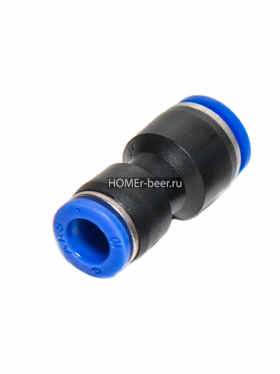 Переходник цанга-цанга прямой цанговый соединитель трубок 10 - 12 мм пневматический пластиковый