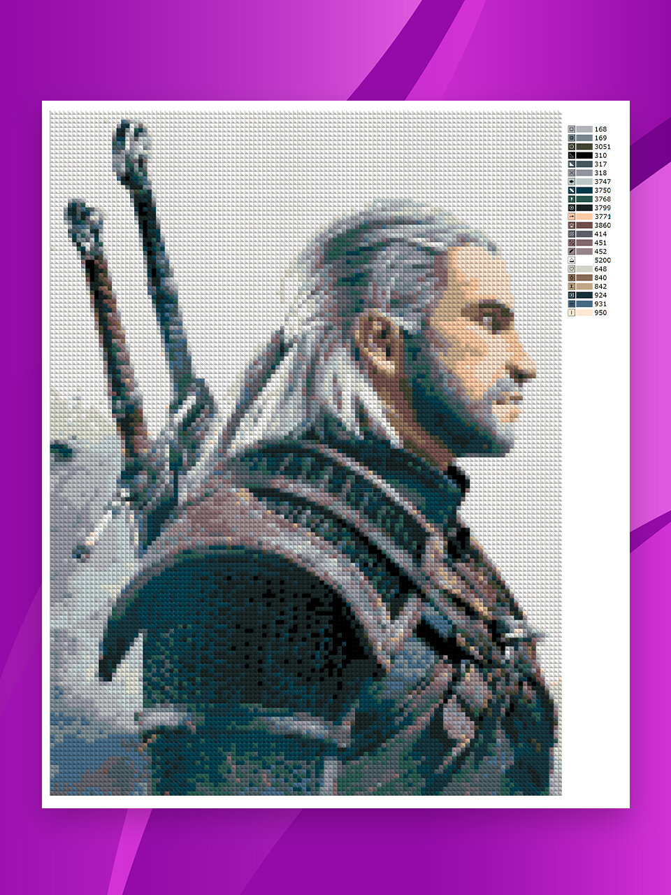 Алмазная мозаика без подрамника - вышивка Ведьмак профиль 30 х 40 см