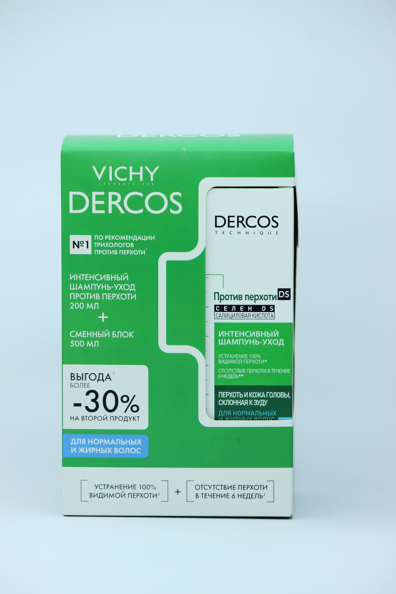 Vichy Dercos DS Набор Интенсивный шампунь-уход против перхоти для нормальных и жирных волос 200 мл+Eco-Refill см/блок 500 мл 1 уп
