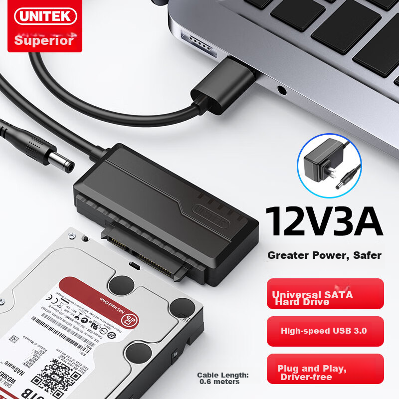 Superior USB 3.0 to SATA Easy Drive Cable with Power Supply for 2.5/3.5 Inch Hard Drive Connection to Laptop Desktop Hard Drive Optical Drive Storage Adapter 0.6m S108ABK-P2
