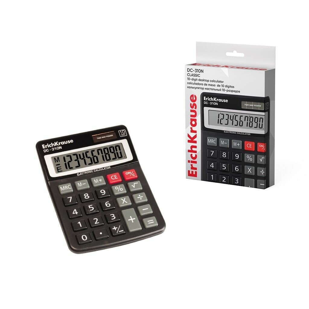 Калькулятор Erich Krause "Classic", 10 разрядов, 100х131 мм, DC-310N, черный (50310)