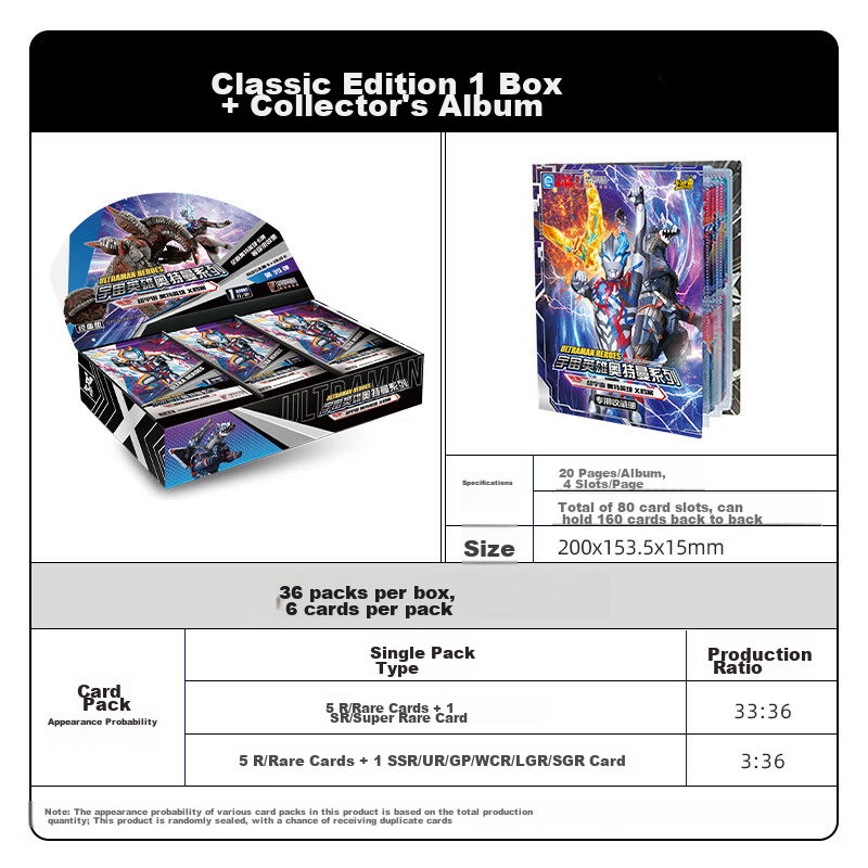 Kayou Ultraman Card Classic Version WCR Card, Ultraman Card Pack Collection Album, Official Card Game, Gift for Boys