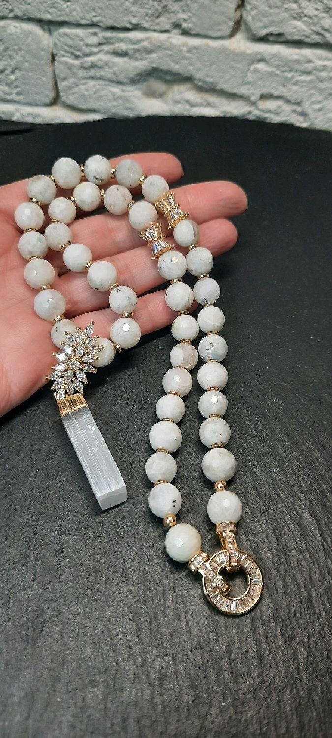 Колье, фианит, лунный камень