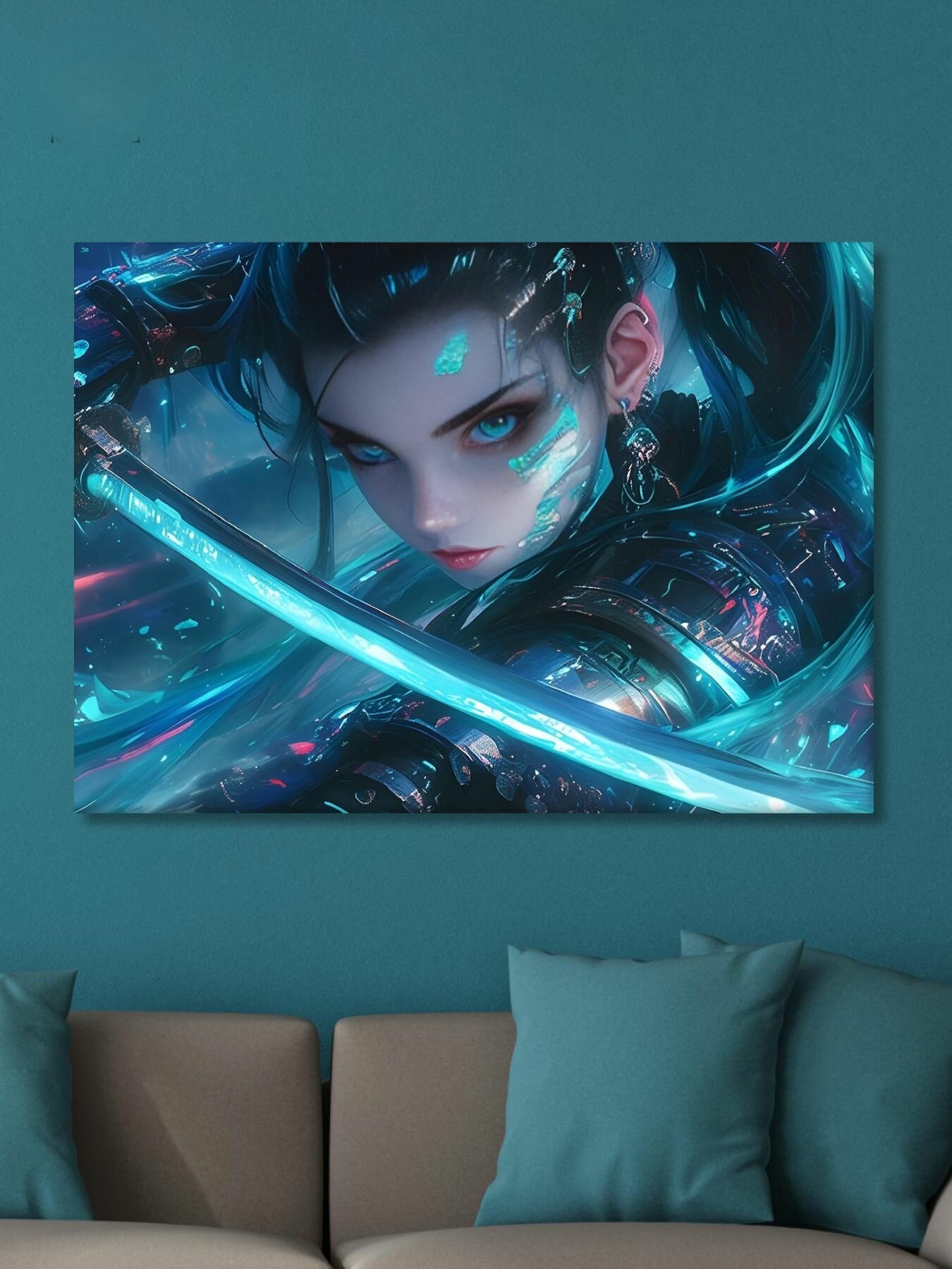 Картина Неоновая воительница модульная 70x50см 1шт.