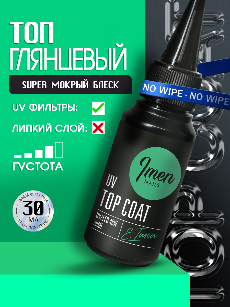 IMEN Имень No Wipe top coat (жидкий топ) для маникюра, 30 мл