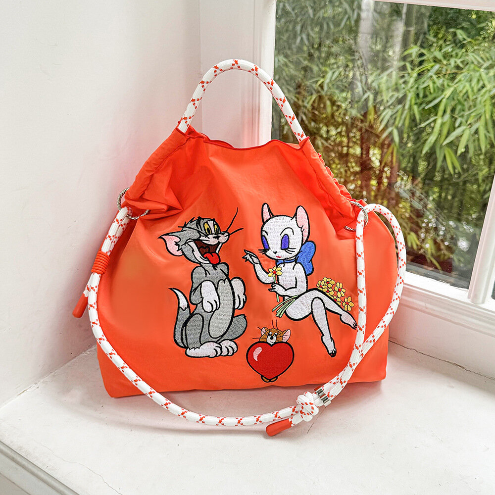 Кошка и мышь подлинные авторизованные вышитые сумки для торговых покупок для женщин мультфильм мода экологически чистая повседневная портативная дорожная сумка для плеча модность