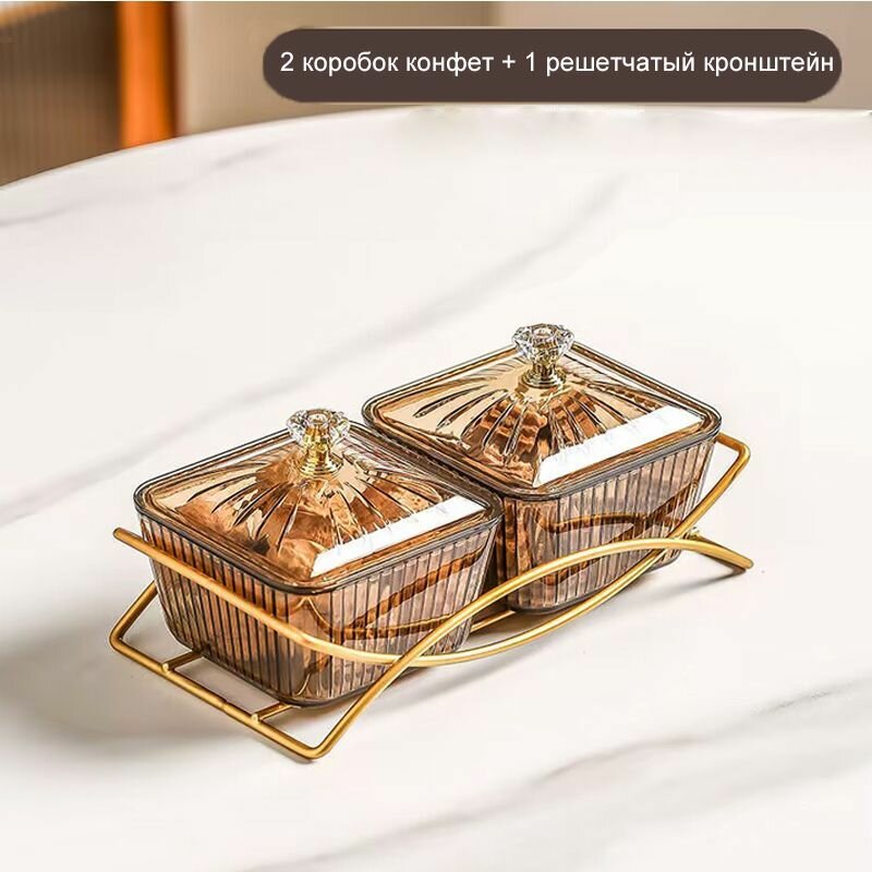 Крышка для конфетницы, конфеты и орехи, пластик, 2 шт, 1 свободная подставка, общий размер 200*110*55 мм