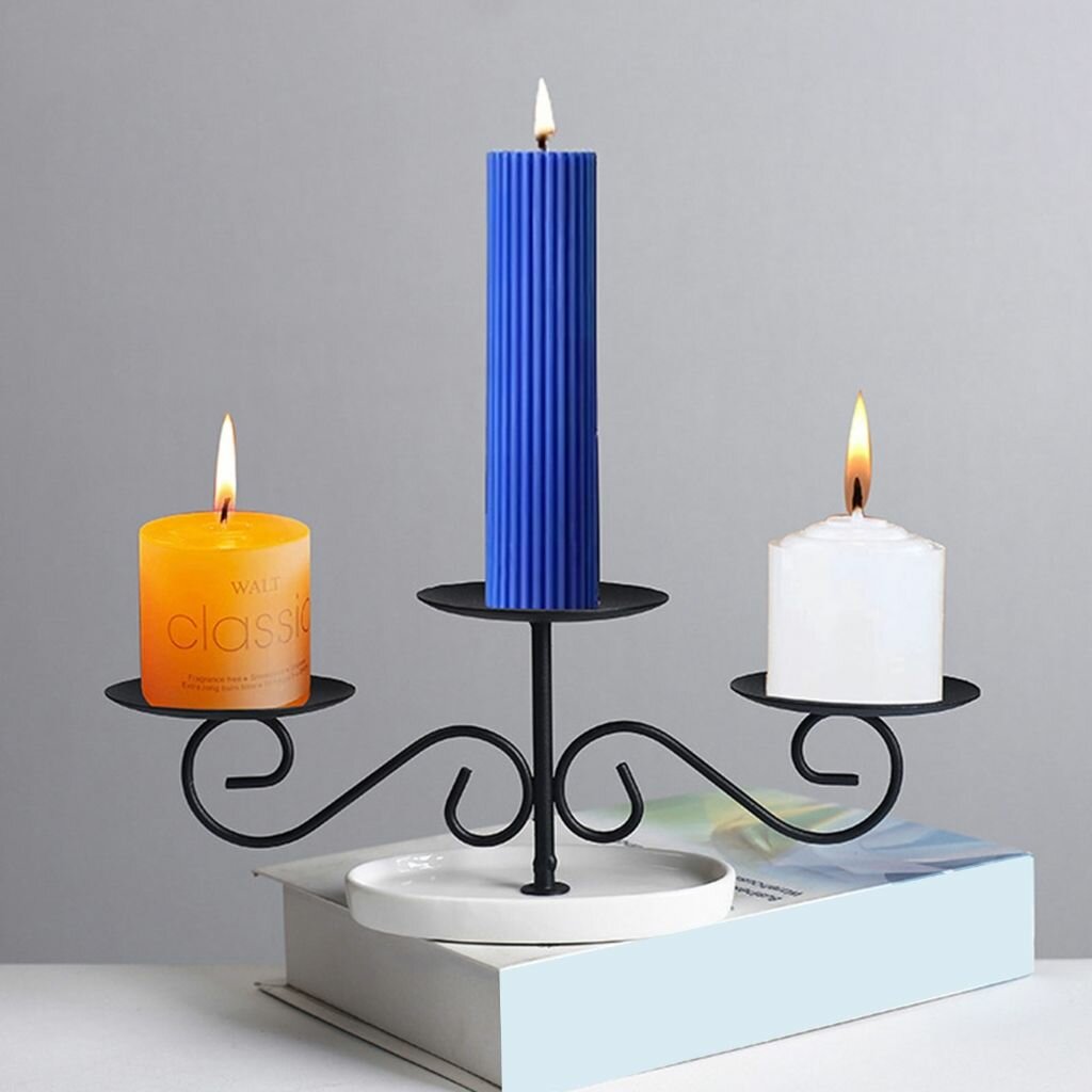 Подсвечник из кованого железа с керамической тарелкой-трехзвенный подсвечник из кованого железа с керамической тарелкой