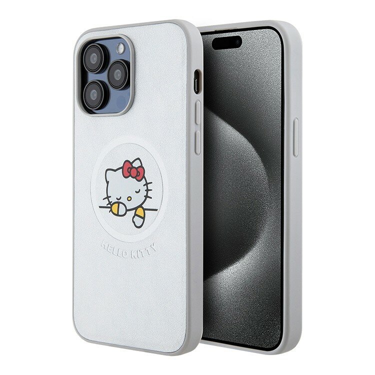 Hello Kitty чехол с MagSafe для iPhone 15 Pro Max, PU кожа Kitty Asleep серебристый