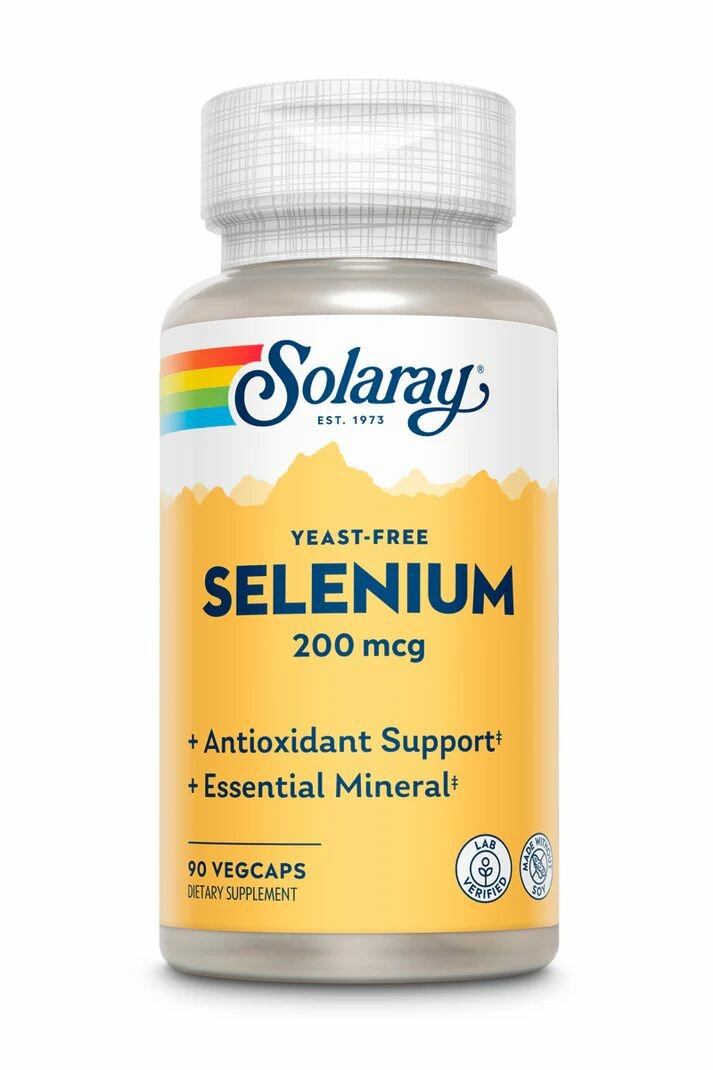 Селен Solaray, Selenium 200 mcg, Антиоксидантная защита, 90 капсул
