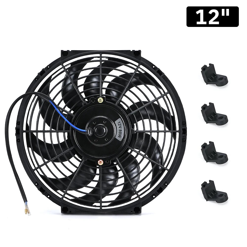 Бесплатная доставка, 7, 9, 10, 12, 13, 14 дюймов, универсальный, 12 В, 80 Вт, тонкий, Реверсивный, черный, лезвие, электрический радиатор охлаждения, авто вентилятор, монтажный комплект