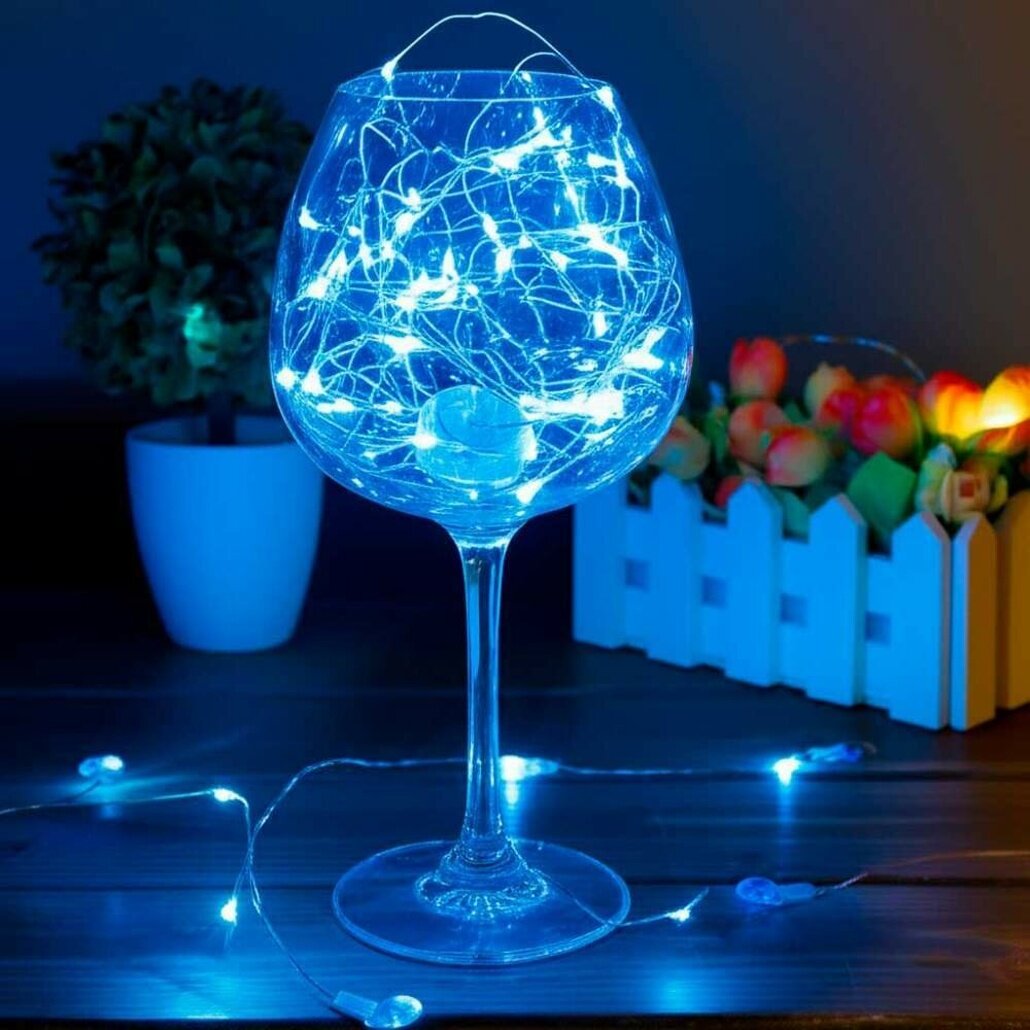 Гирлянда электрическая "Нитка" 100 LED ламп, 10м, синий свет, тонкий провод