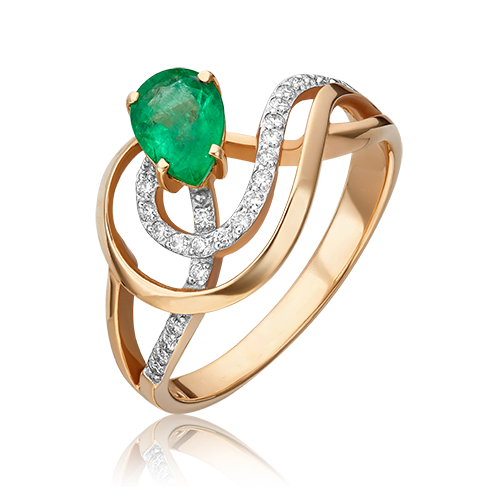 Кольцо, красное золото, 585 проба, бриллиант, изумруд