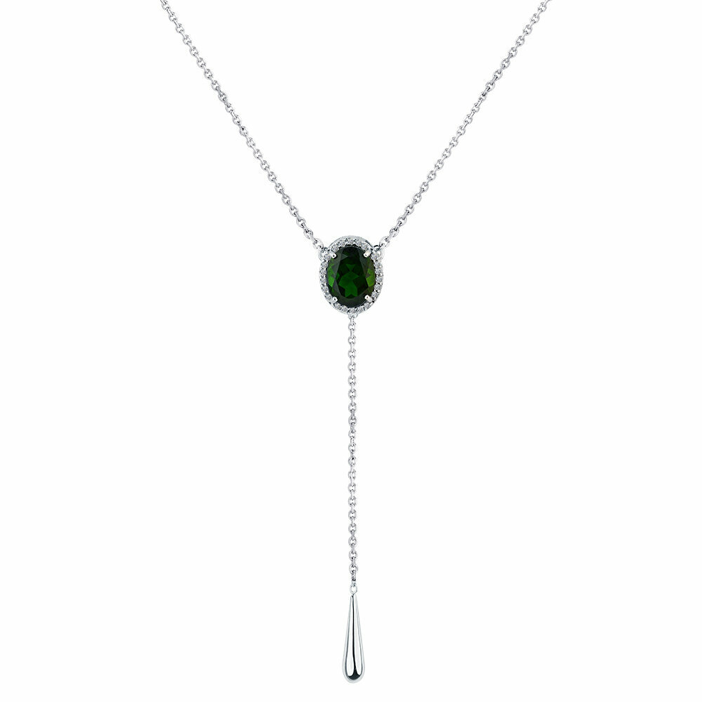 Колье, белое золото, 585 проба, бриллиант, хромдиопсид