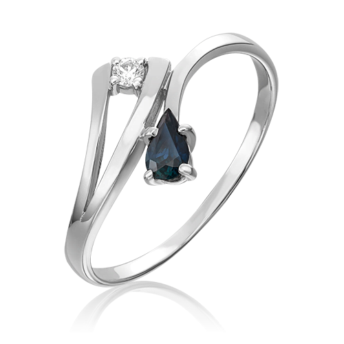 Кольцо, белое золото, 585 проба, бриллиант, сапфир