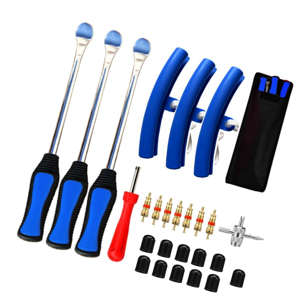 (1 комплект) Монтировка для шин, многофункциональная монтировка для шин мотоциклов, монтировка для шин, монтировка для шин, инструмент для ремонта шин-синяя упаковка для монтировки, синий защитный чехол