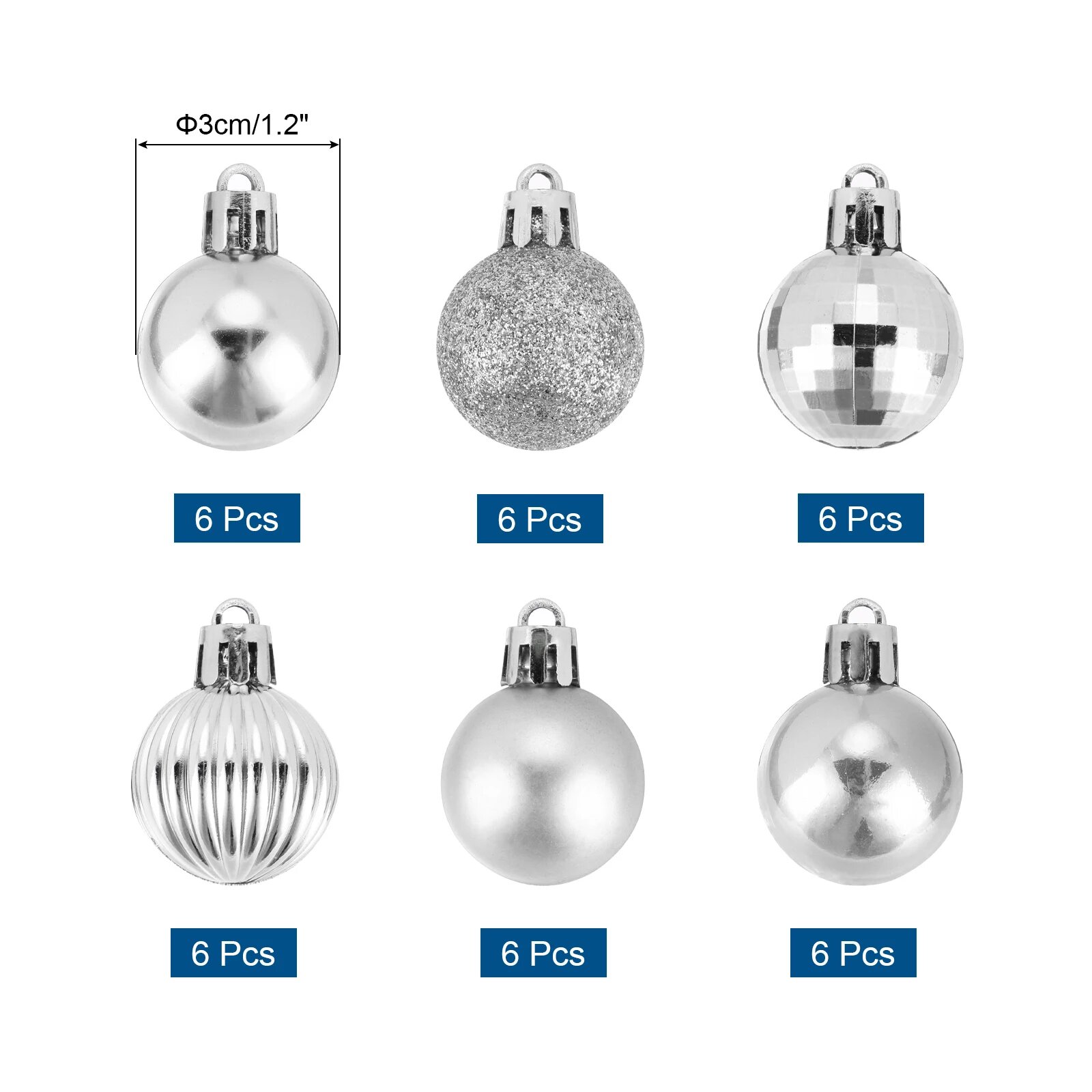 Рождественские шары 36 шт, пластик Silver