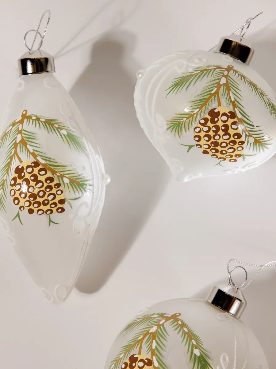 Игрушки на елку стеклянные Премиум набор "Зимние этюды" 12шт