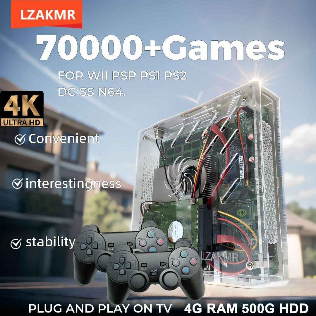 Новая Супер Игровая Консоль U7 500GB HDD 70000+ Reto Игры Windows11 60 Эмулятор для Wii PS2 SS DC PSP Batocera I3-3110M