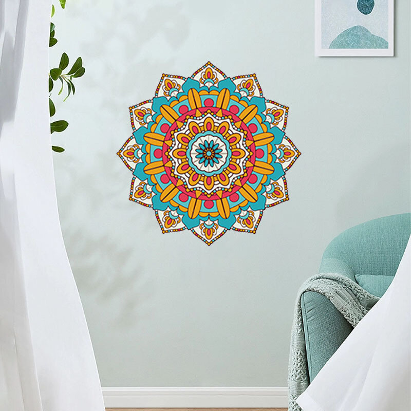 Красочные наклейки на стену в виде мандалы, креативные обои в этническом стиле, самоклеящиеся настенные наклейки для спальни, гостиной, офиса, общежития, съемный декор для дома из ПВХ 40x40 см