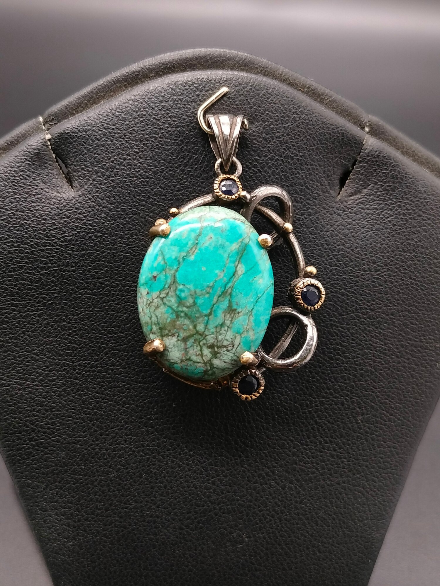 Подвеска, серебро, 925 проба, родирование, сапфир, бирюза