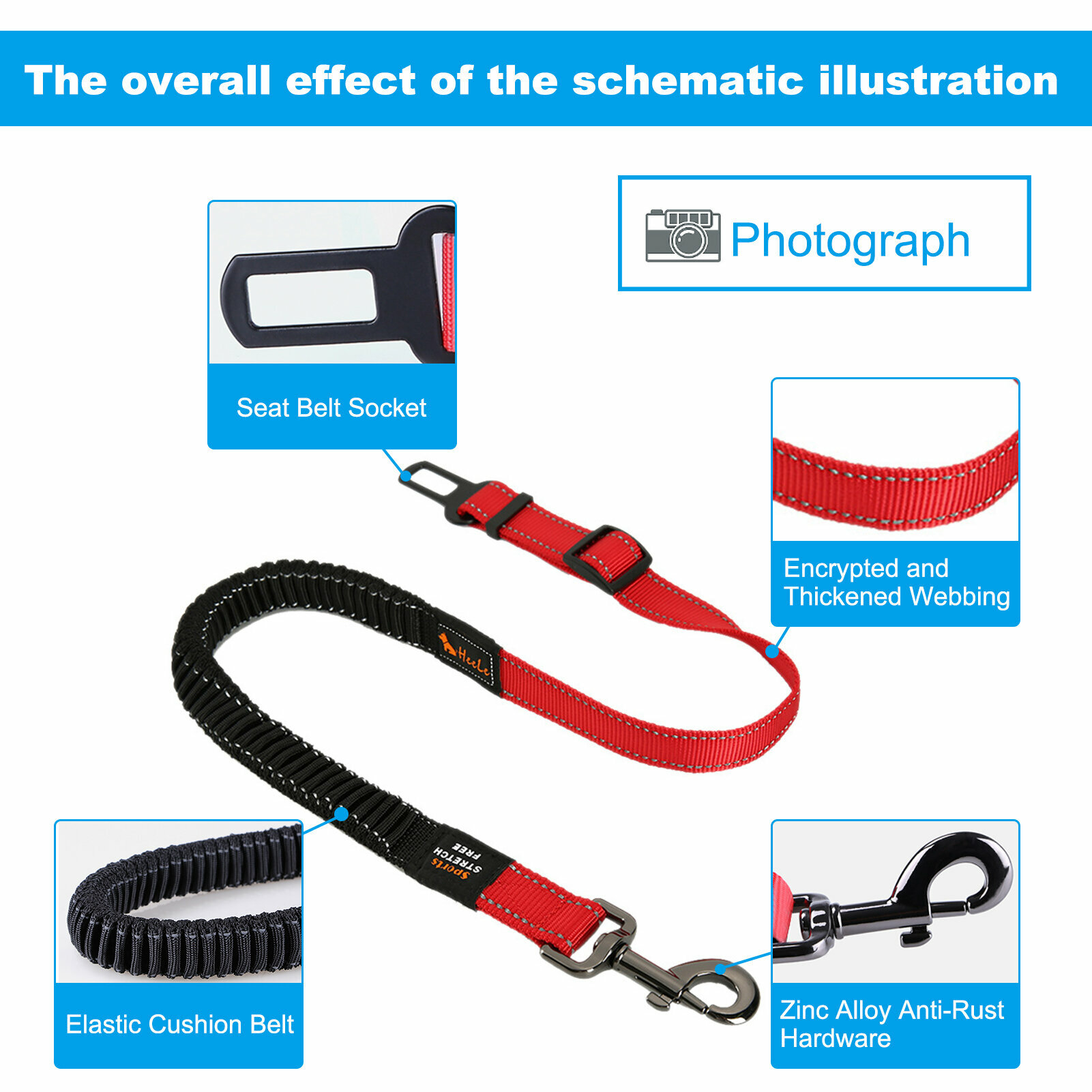 Ремень безопасности для домашних животных, поводок безопасности для собак, регулируемый ремень безопасности для собак, ремень для собак с эластичным буфером, регулируемый