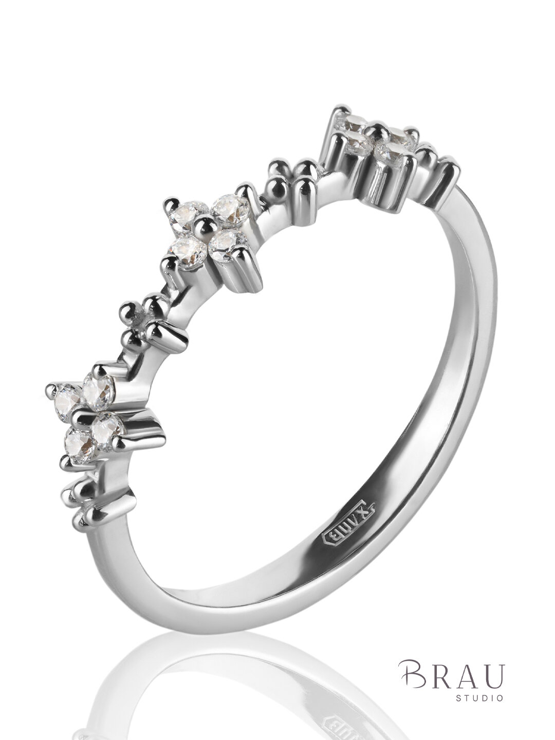 Кольцо, серебро, 925 проба, родирование, фианит