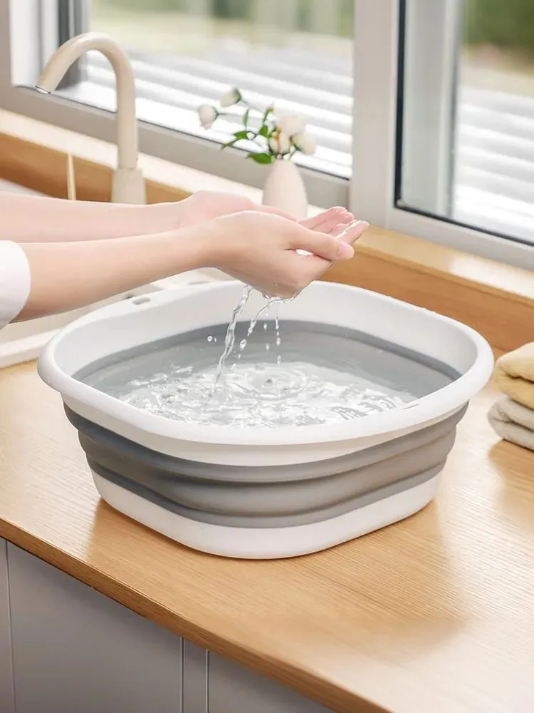 Складной силиконовый таз，стирки и уборки，синий，Большой, средний, маленький, всего 3