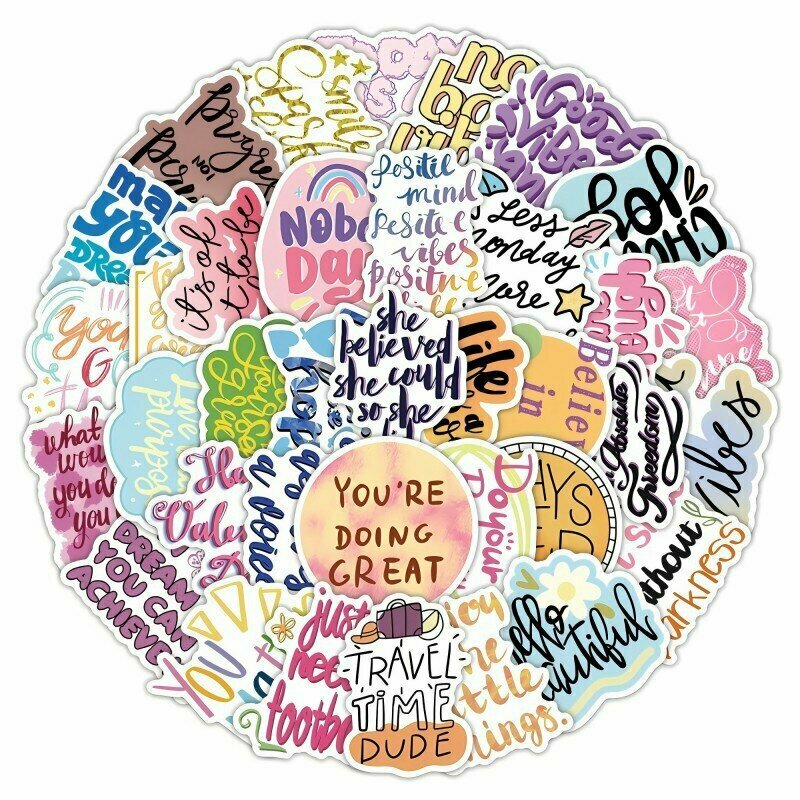 50 наклеек с фразами на английском языке, мотивирующие виниловые наклейки для багажа, блокнотов, альбомов, водонепроницаемые наклейки для ноутбука, бутылки с водой, журнала