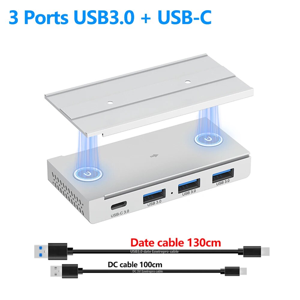 USB-хаб 3 порта USB3.0 + USB-C, Серебристый