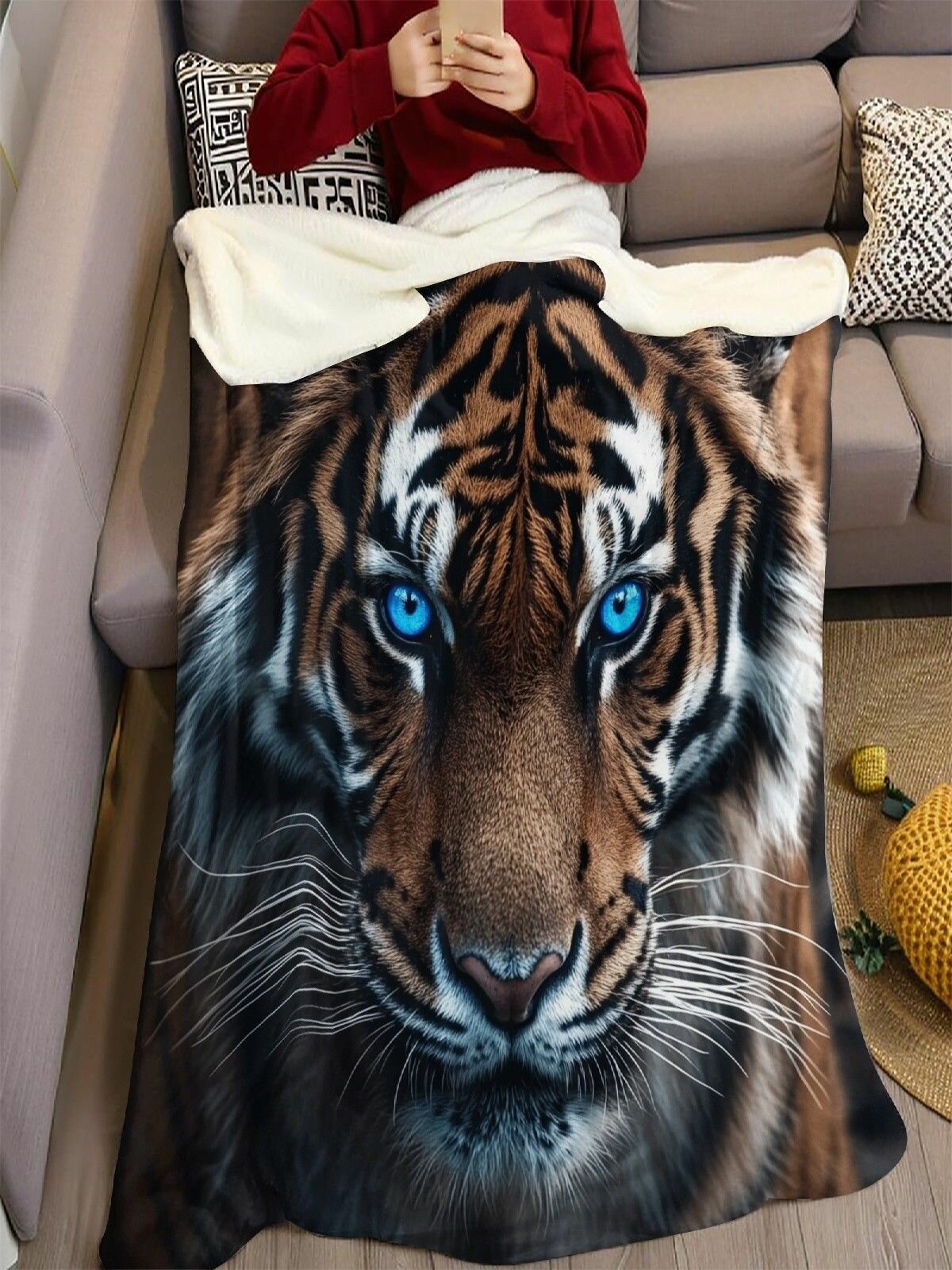 Плед фланелевый 220x200 см с тигром, пушистое мягкое одеяло для дивана и кровати