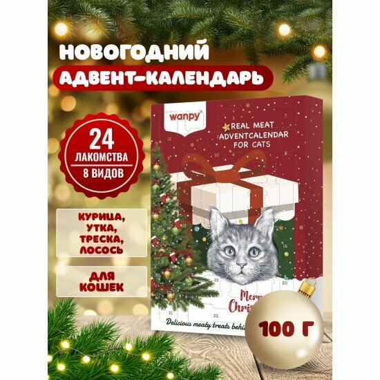 Новогоднее лакомство для кошек Wanpy Cat "Адвент-календарь", 100 г