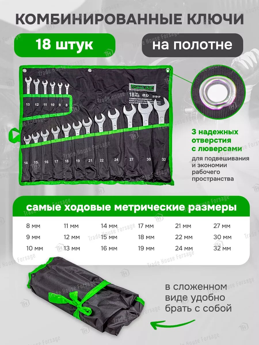 Набор ключей комбинированных 18 предметов