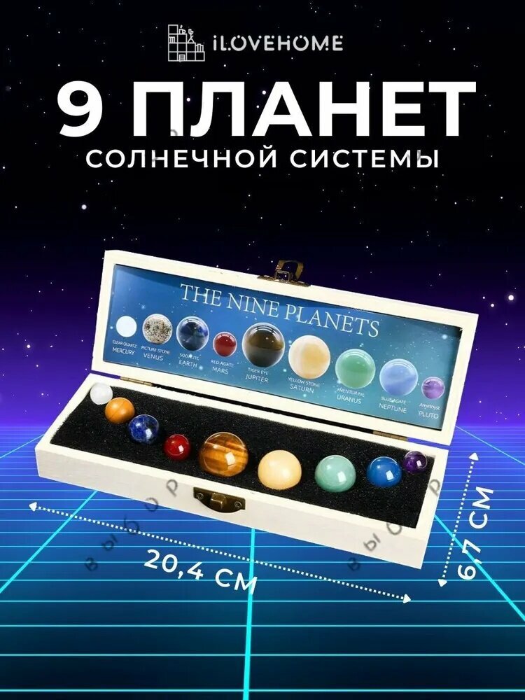 Набор 9 планет Солнечной системы. Натуральные декоративные кристаллы идеальный подарок для изучения космоса, украшения стола