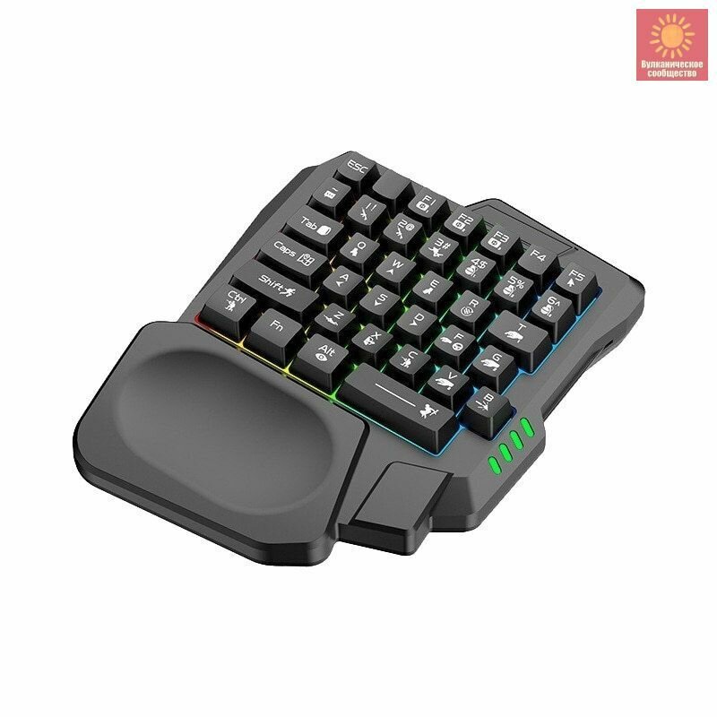 Чёрная одноручная игровая клавиатура с RGB-подсветкой компактная для мобильных и ПК игр