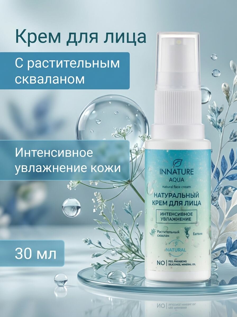 AQUA Натуральный крем для лица интенсивное увлажнение с растительным скваланом и бетаином, 30 мл