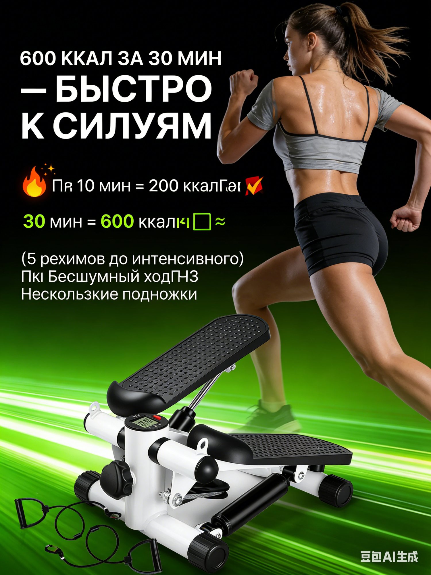 Мини степпер для ходьбы на месте и похудения дома Energy степ тренажер с эспандерами, тренировка ног ягодиц, Ами Мебель